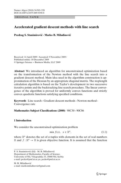 Pdf Accelerated Gradient Descent Methods With Line Search