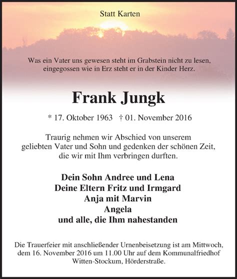 Traueranzeigen Von Frank Jungk Trauer In Nrwde
