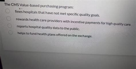 Solved The Cms Value Based Purchasing Program O Fines