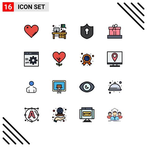Set Of 16 Vector Flat Color Filled Lines On Grid For Develop Browser