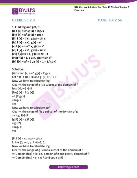 Rd Sharma Solutions For Class 12 Maths Exercise 23 Chapter 2 Function