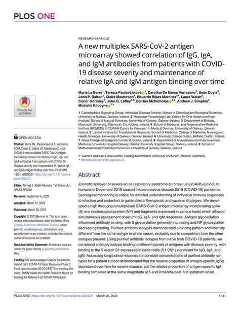 Pdf A New Multiplex Sars Cov 2 Antigen Microarray Showed Correlation
