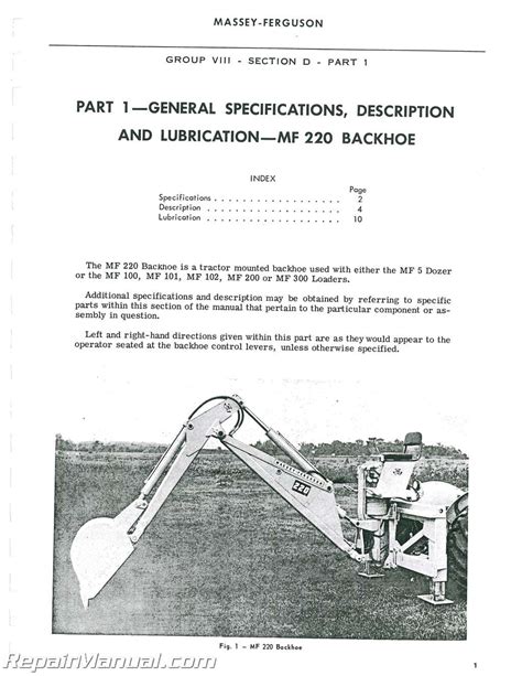 Massey Ferguson Mf185 Mf210 Mf220 Mf222 Mf232 Mf325 Backhoe Attachment