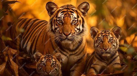 Premium Ai Image Indochinese Tigers Mother And Cubs