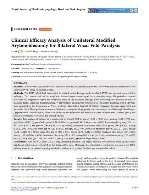 Pdf Clinical Efficacy Analysis Of Unilateral Modified Arytenoidectomy For Bilateral Vocal Fold