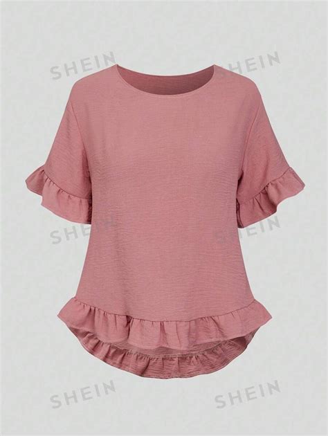 Shein Essnce ラウンドネック 半袖 レースデザイン カジュアル ブラウス Shein Japan