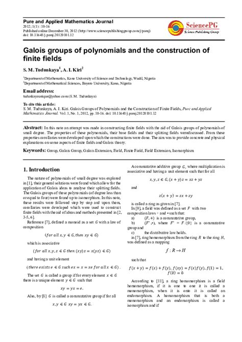 Pdf Galois Groups Of Polynomials And The Construction Of Finite