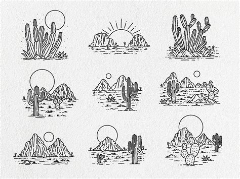 Western Desert Landscape Line Art Vector Digital Download Etsy