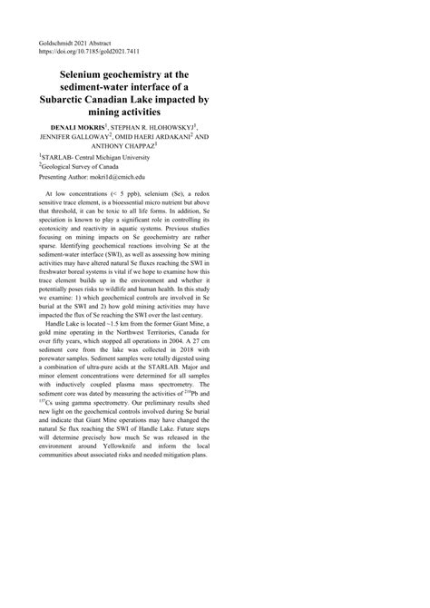 Pdf Selenium Geochemistry At The Sediment Water Interface Of A