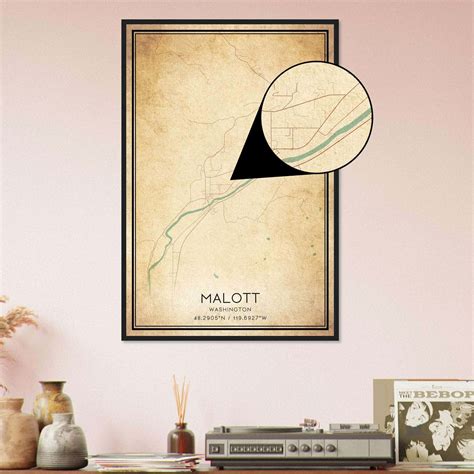 Vintage Malott Washington Map Poster Malott Wa City Road Wall Art