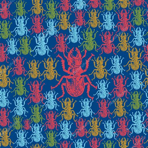 Vector Illustrated Seamless Stag Beetle Pattern Stock Vector By ©ant