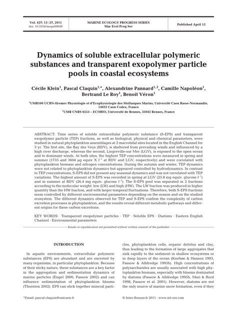 Pdf Dynamics Of Soluble Extracellular Polymeric Substances S Eps