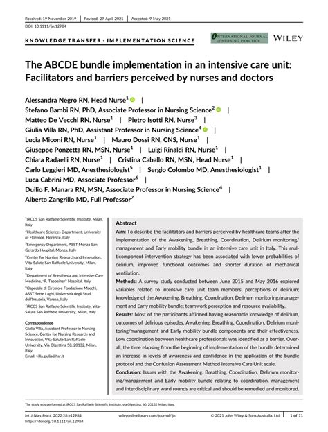 The Abcde Bundle Implementation In An Intensive Care Unitfacilitators