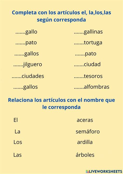 Act Interactiva Articulos Idioma Español O Castellano Cursonivel Primero De Primaria As