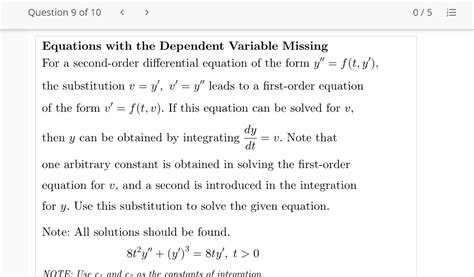 Solved Equations With The Dependent Variable Missing For A