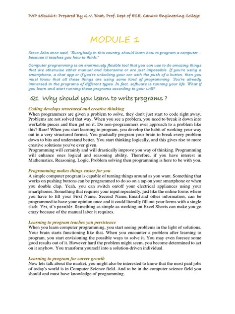 Q1 Why Should You Learn To Write Programs Pdf Parameter Computer Programming Variable