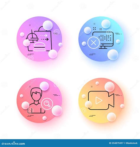 Food Delivery Video Camera And Search People Minimal Line Icons For Web Application Printing