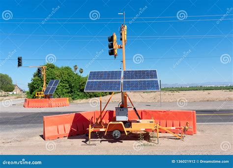 Temporary Traffic Lights Powered By Solar Energy Royalty Free Stock