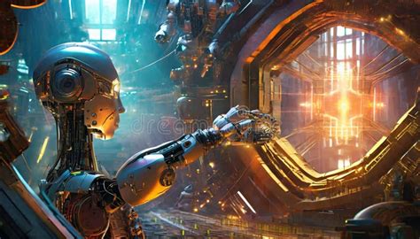 Artificial Intelligence Robots Work In Industry Stock Illustration