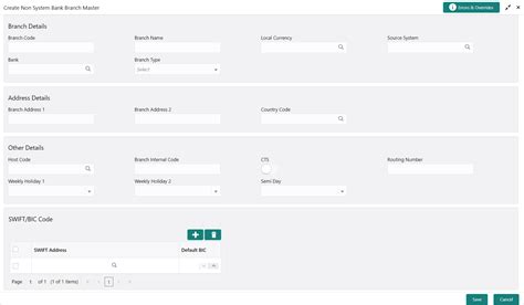 Create Non System Bank Branch Master