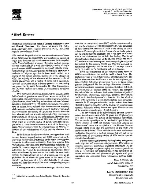 Pdf Mendelian Inheritance In Man A Catalog Of Human Genes And