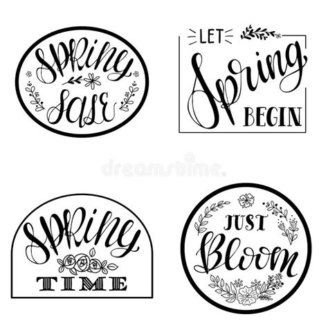 Set Of Spring Calligraphic Contour Greeting Cards Stock Vector