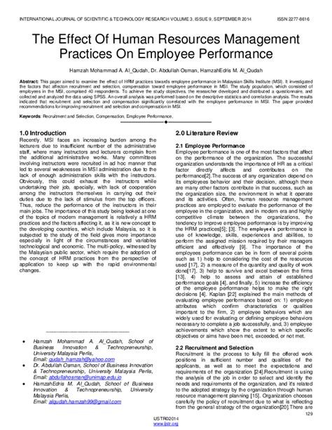 Pdf The Effect Of Human Resources Management Practices On Employee Performance