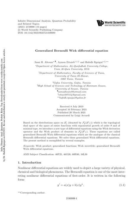 Pdf Generalized Bernoulli Wick Differential Equation