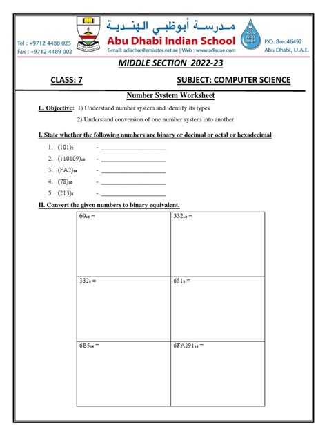 number system worksheet pdf decimal computer science