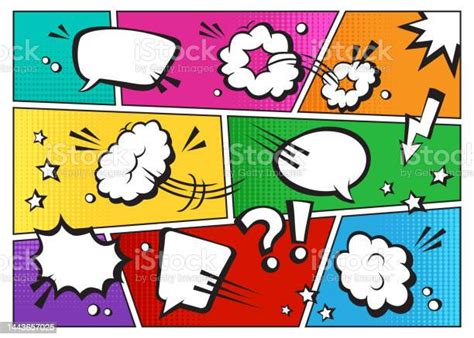 만화 연설 거품 벡터 아이콘 복고풍 배경에 만화 풍선 재미있는 구름 음향 효과 세트 하프톤 패턴 표현 통신 프레임 팝 아트 스타일 개체 그룹에 대한 스톡 벡터 아트 및 기타