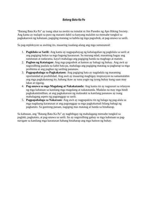 Batang Bata Ka Pa Refleksiyon Pdf