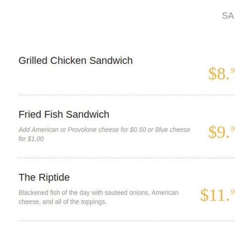 Jcs Riptides Menu In Edgewater Florida Usa