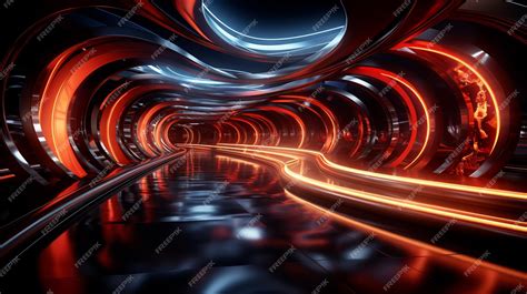 Premium Photo Curving Neon Pathways In A Geometric Futuristic