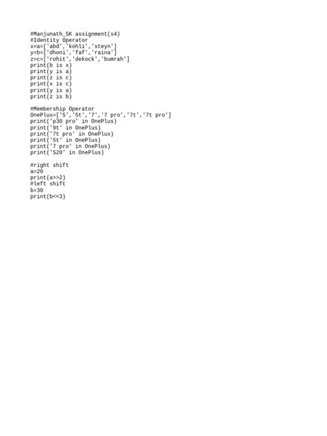 Operators Assigment S4 Pdf