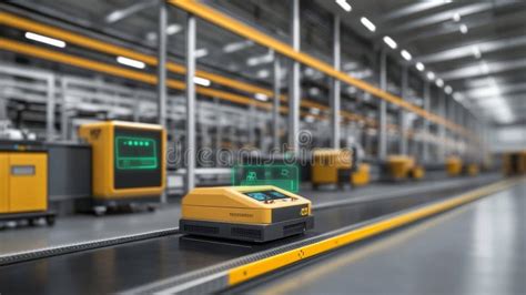 Automated Factory Production Line With Yellow Robots Stock Illustration Illustration Of