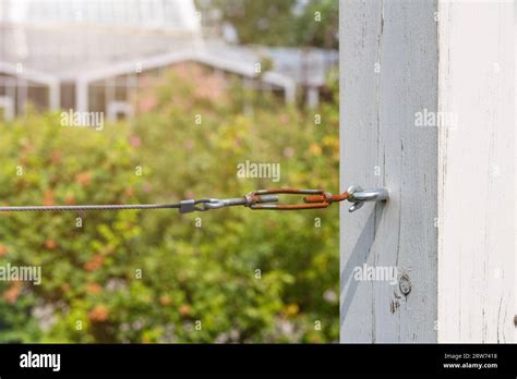 Close Up Of A Cable Tensioner In A Park Fun Concept With Zip Line To