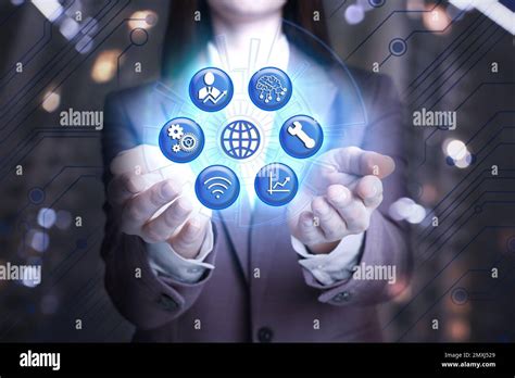 Woman Demonstrating Machine Learning Model With Different Icons Closeup Stock Photo Alamy