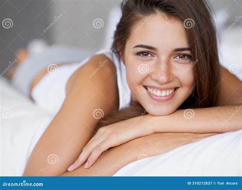 Morning Relax And Portrait Of Girl In Bed With Wellness Confidence