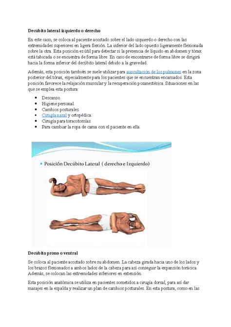 Posiciones Anatomicas Decúbito Lateral Izquierdo O Derecho En Este Caso Se Coloca Al Paciente