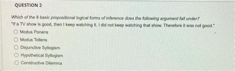Question 2 Which Of The 8 Basic Propositional Logical