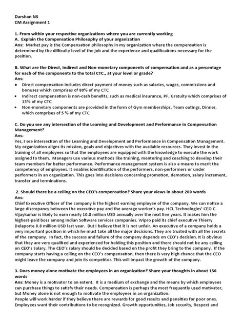 Compensation Management Assignment 1 Pdf Employment Salary