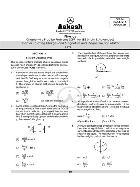 Ss Cpp 04 Physics Chemistry Mathematics 2020 Pdf Magnetic Field Force