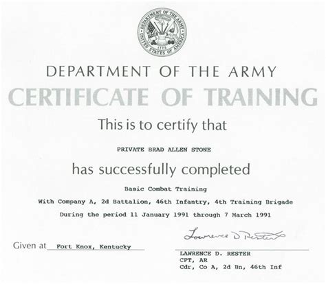 Army Certificate Of Training Template