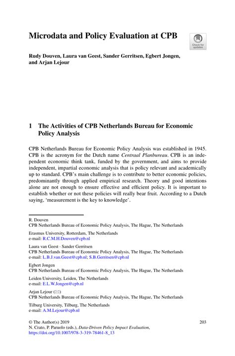 Pdf Microdata And Policy Evaluation At Cpb How Access To Microdata Is Transforming Policy Design