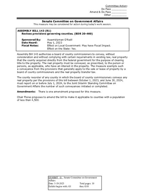 Fillable Online Bill Page And Amendment For Assembly Bill 143 Bill