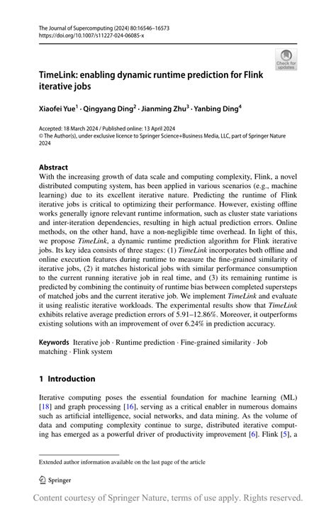 Timelink Enabling Dynamic Runtime Prediction For Flink Iterative Jobs