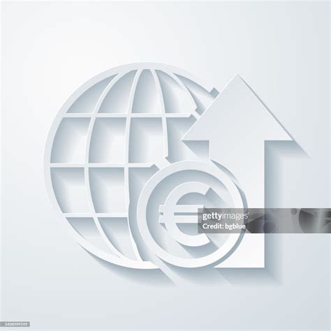 Euro Rate Increase Icon With Paper Cut Effect On Blank Background High