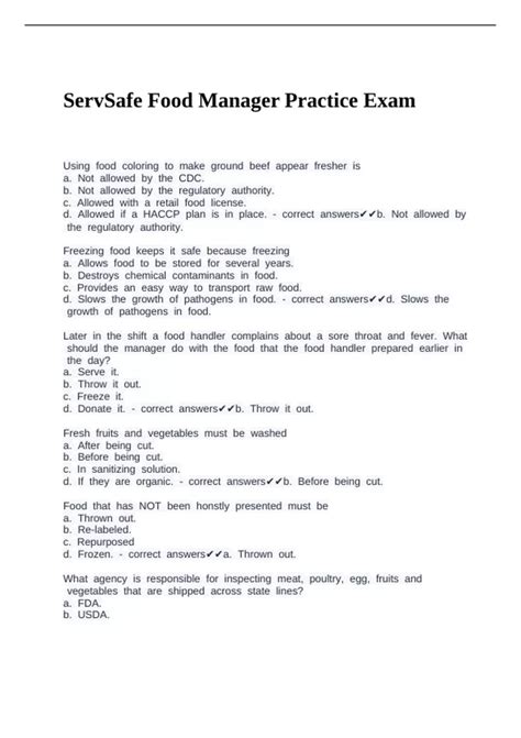 Servsafe Food Manager Practice Exam Servsafe Food Handler Stuvia Us