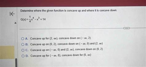 Solved Determine Where The Given Function Is Concave Up And Where It Is Concave Down G X 1 4