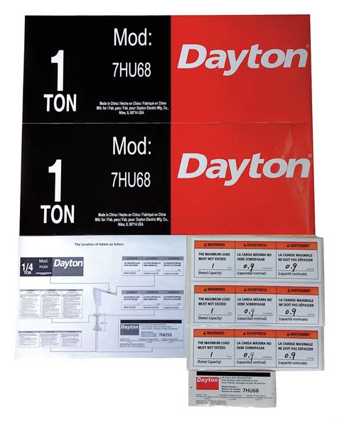 Dayton Jib Crane Label Kit 28ch8728ch87 Grainger